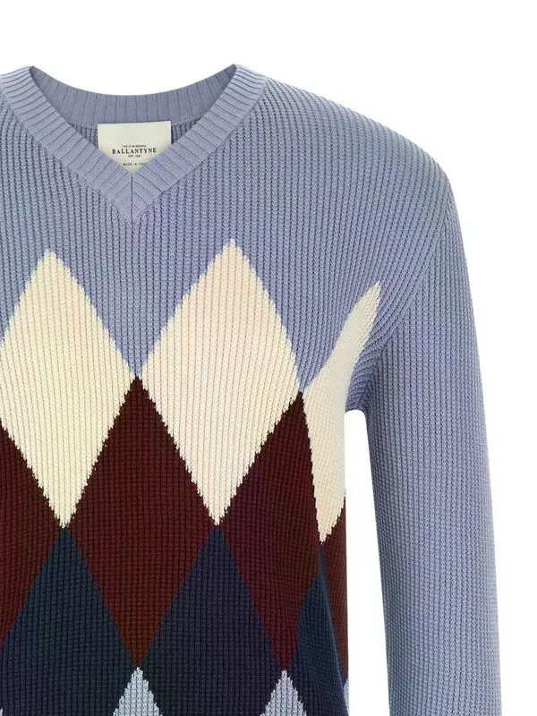 BALLANTYNE V-neck Argyle Sweater - Blue