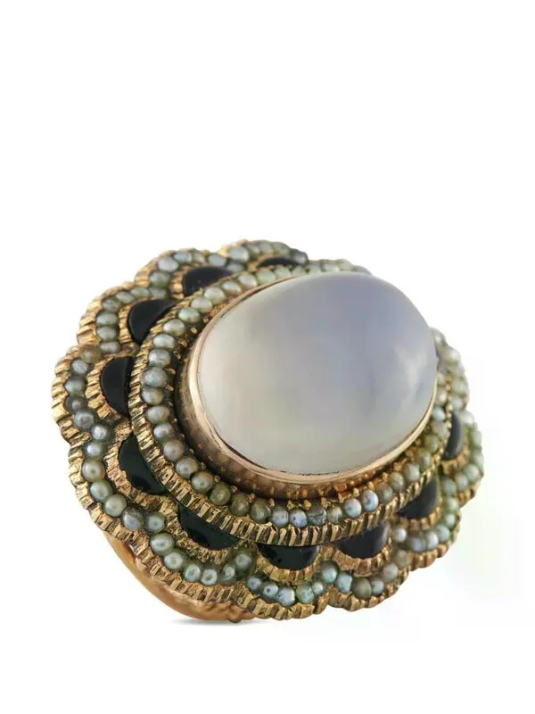 LB EXCLUSIVE 14k Yellow Moonstone, Onyx, And Pearl Ring - Gold
