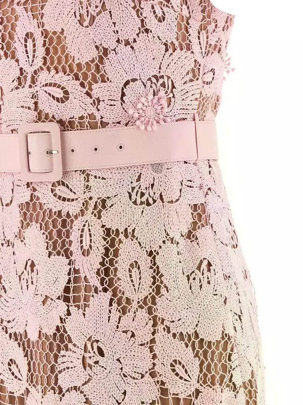 SELF-PORTRAIT Square-neck Belted Midi Dress - Pink