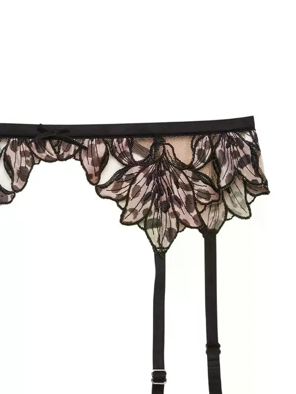 FLEUR DU MAL Lily Embroidery Garter - Black