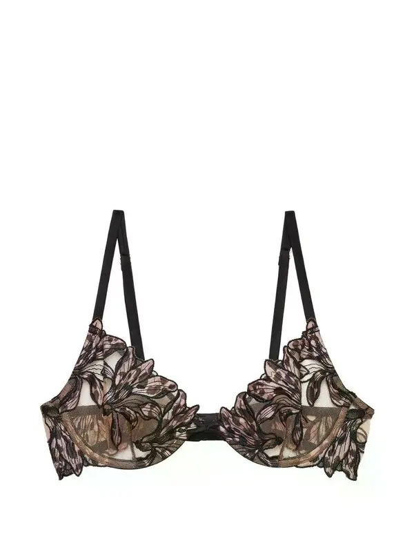 FLEUR DU MAL Lily Embroidery Demi Bra - Black