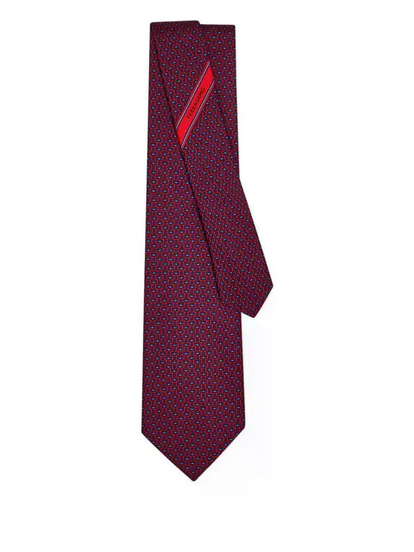 FERRAGAMO Gancini Patterned Silk Tie - Red