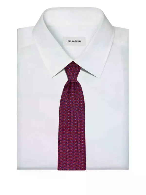 FERRAGAMO Gancini Patterned Silk Tie - Red