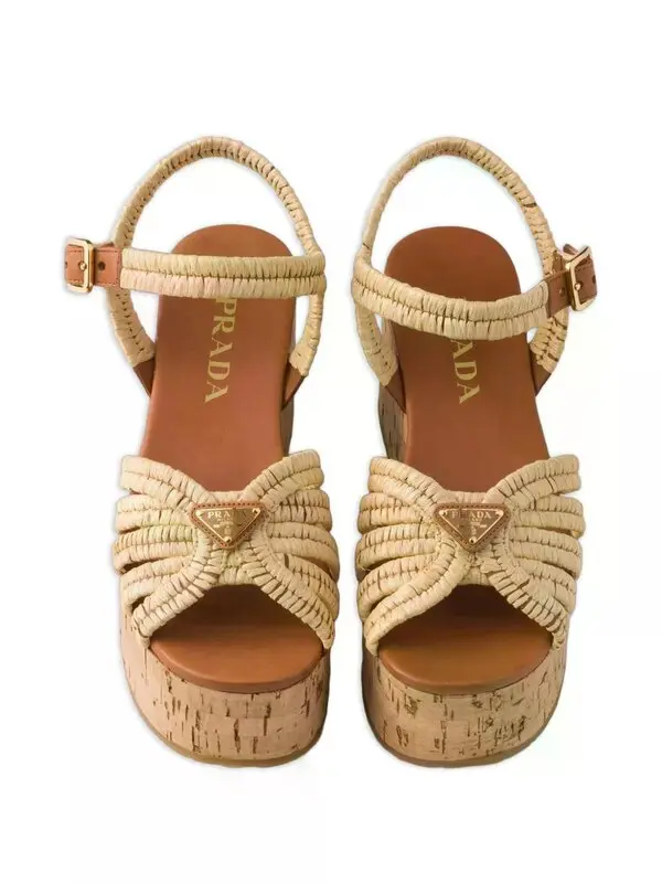 Prada Crochet Platform Sandals - Neutrals