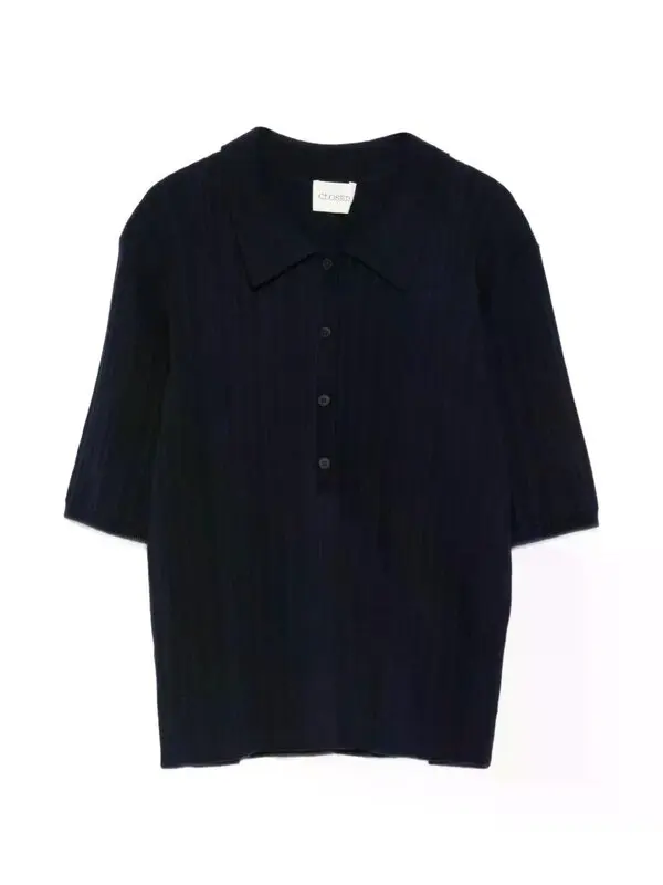 Closed Ribbed Buttoned T-shirt - Blue
