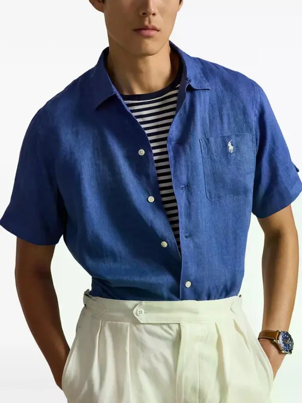 Polo Ralph Lauren Embroidered Pocket Linen Shirt - Blue