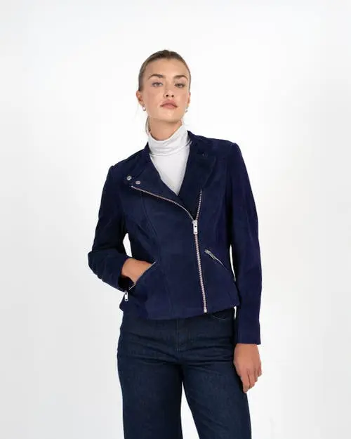 KETTLEWELL Suede Biker Jacket - Navy