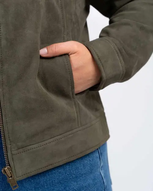 KETTLEWELL Harper Suede Bomber Jacket - Khaki