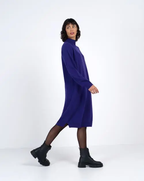 KETTLEWELL Turtle Neck Merino Wool Knitted Dress - Sapphire