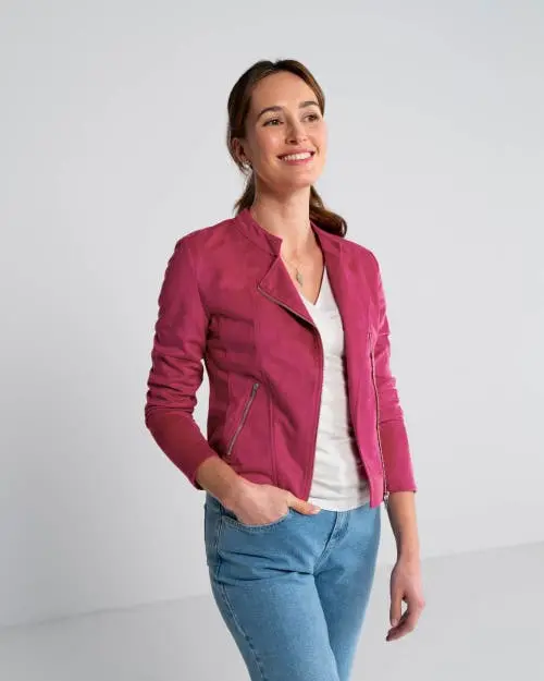 KETTLEWELL Rachel Cropped Biker Jacket - Pink Gerbera