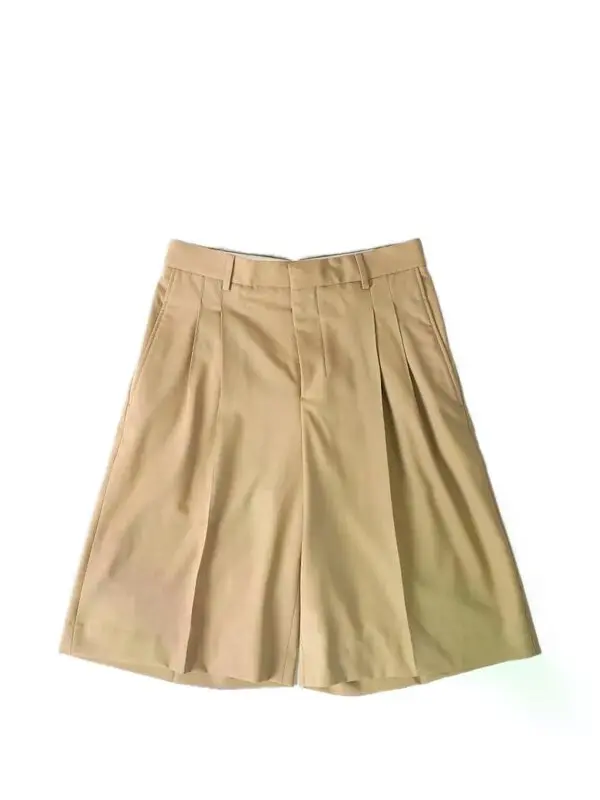 AMI Paris Wide Leg Pleated Shorts - Neutrals