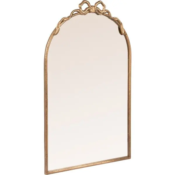 STORIED HOME Arched Mirror With Decorative Bow - Gold