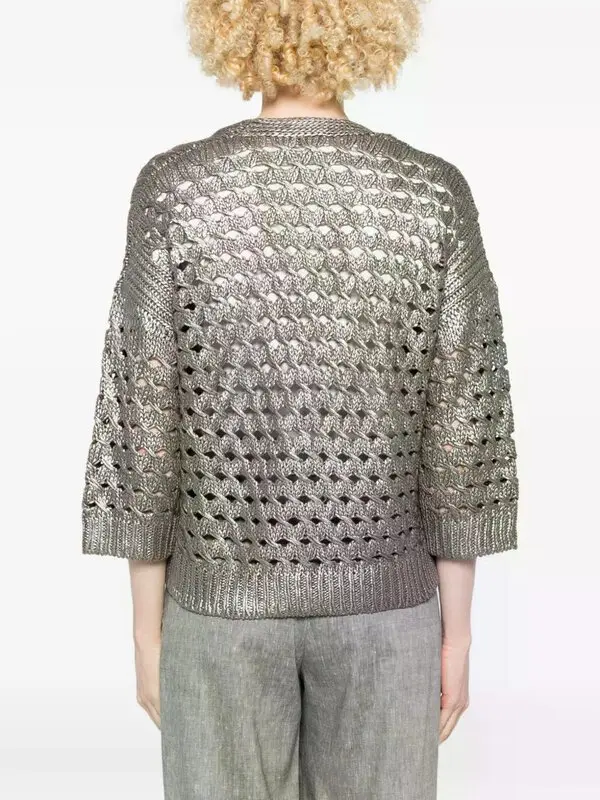 Peserico Button Crochet Cardigan - Silver