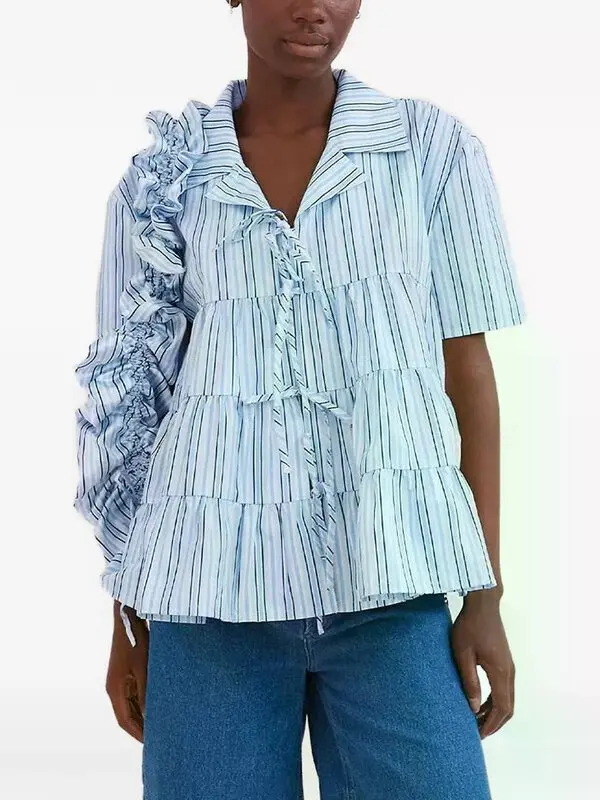 OPÉRASPORT Striped Shirt With Ruffle Detail