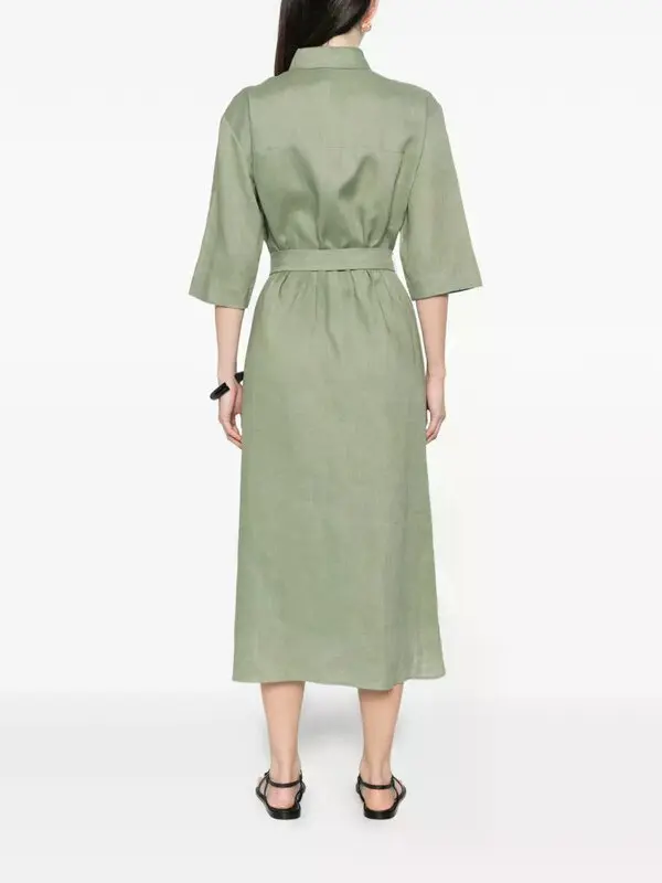 Max Mara Button Belt Linen Midi Dress