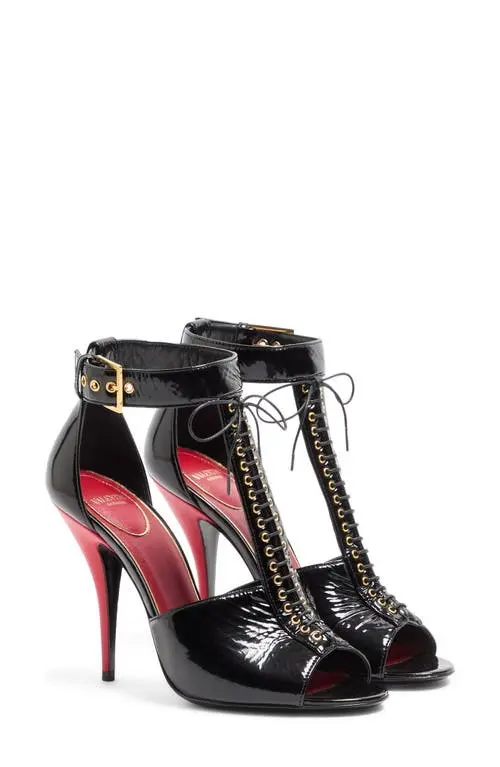 Valentino Garavani Bustier T-strap Sandal - Black/red
