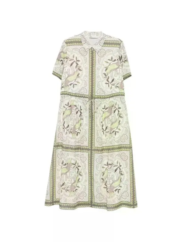 Tory Burch Bird Paisley Midi Shirt Dress - Neutrals