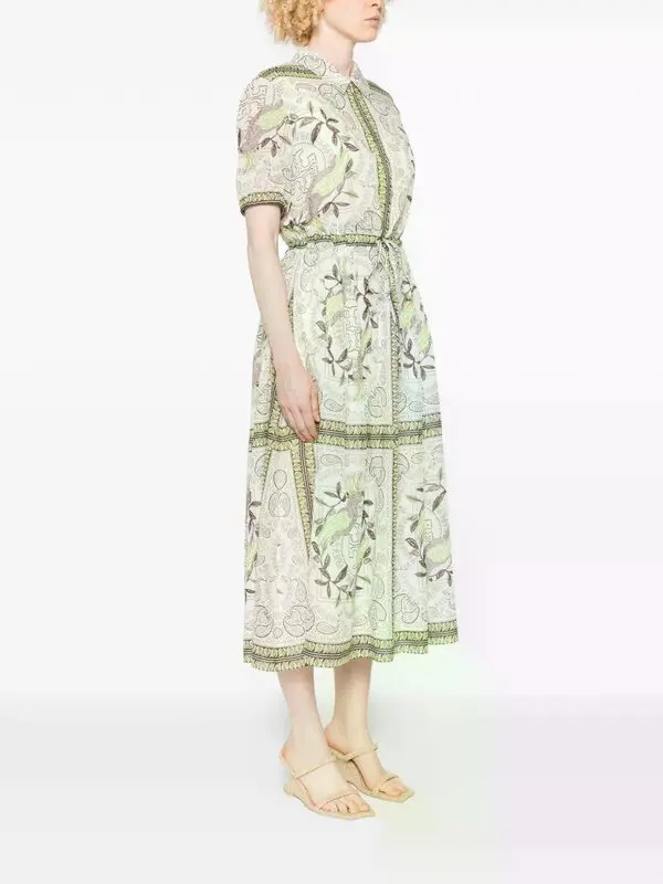 Tory Burch Bird Paisley Midi Shirt Dress - Neutrals