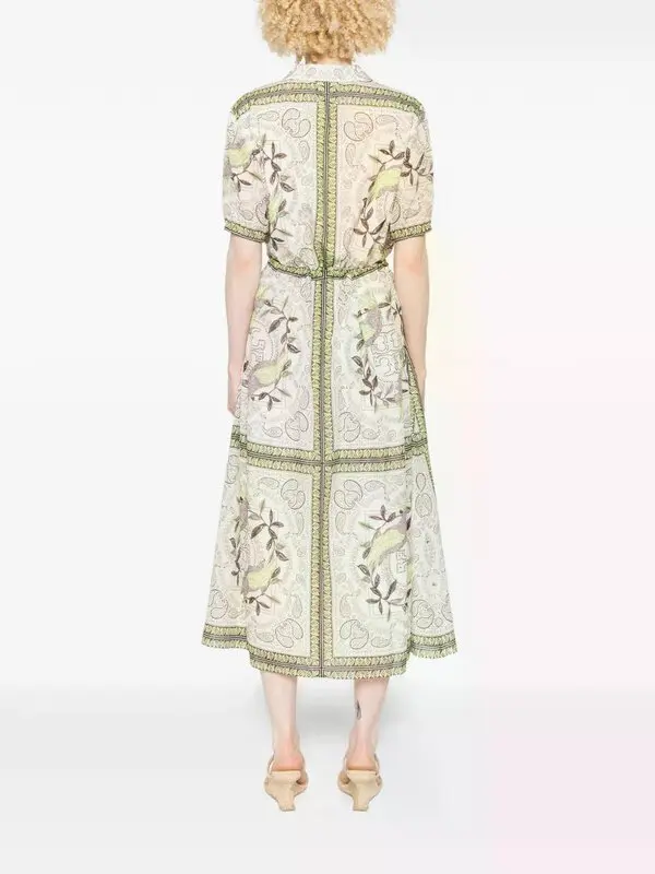Tory Burch Bird Paisley Midi Shirt Dress - Neutrals