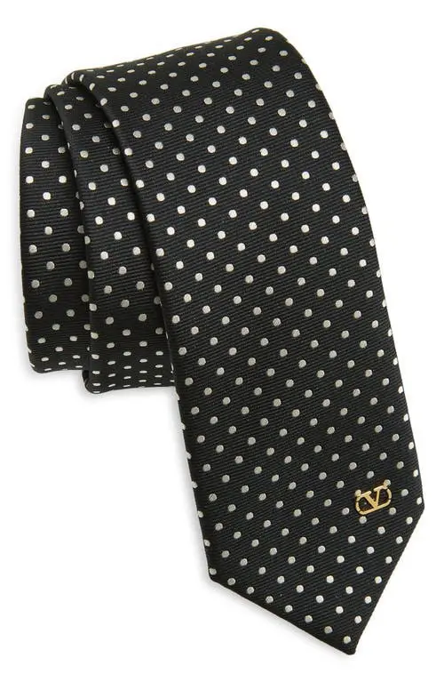 Valentino Garavani Yarn Dyed Polka Dot Silk Faille Neck Tie - Black Multi