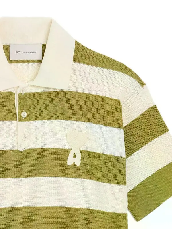 AMI Paris Striped Logo Polo Shirt - Green