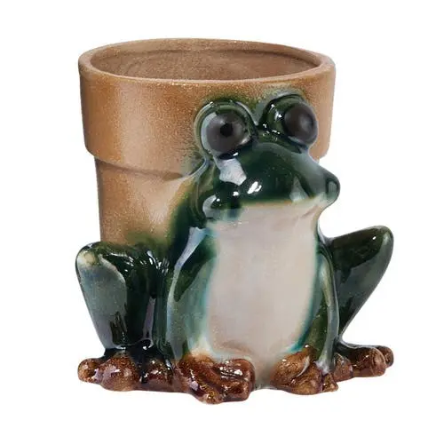 STORIED HOME Stoneware Frog Planter With Reactive Glaze - Green