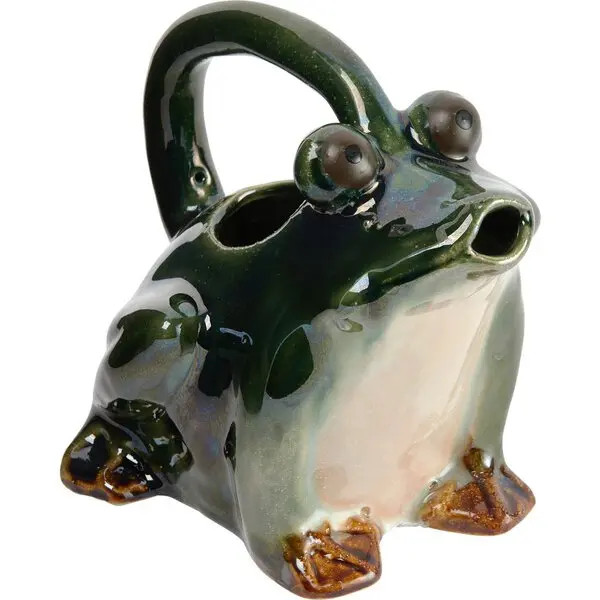 STORIED HOME Stoneware Frog Watering Pitcher - Green
