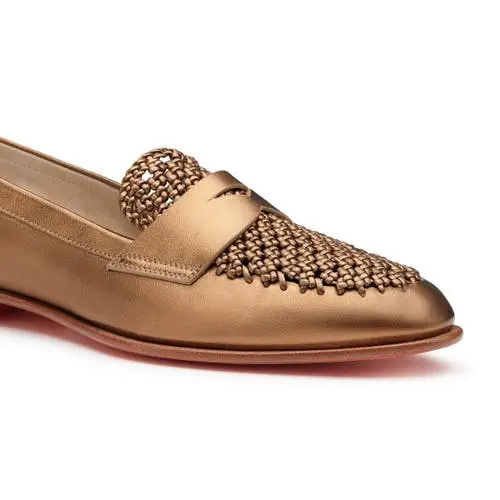 Santoni Laminated Leather Penny Loafer With Woven Toe - Gold