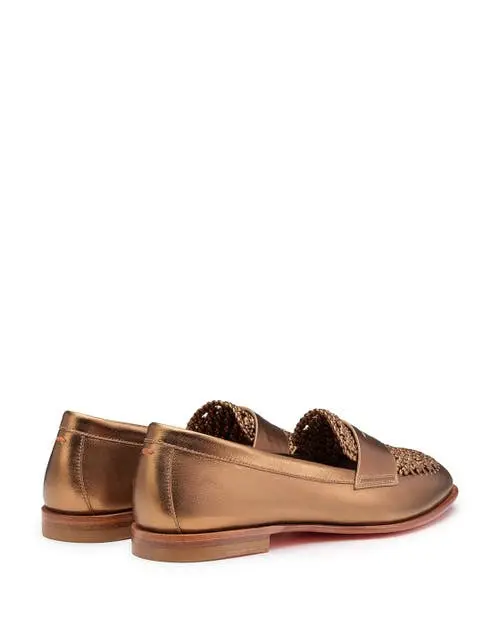 Santoni Laminated Leather Penny Loafer With Woven Toe - Gold