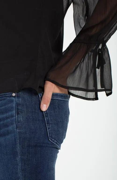 LIVERPOOL Ruffle Front Button Down Shirt - Black