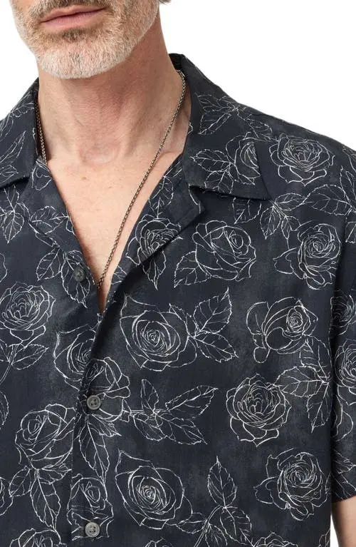 John Varvatos Dan Print Modal Camp Shirt - Black