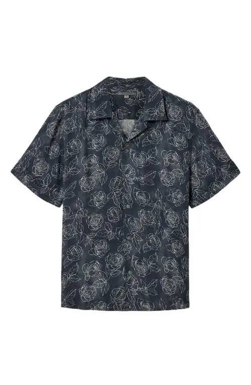 John Varvatos Dan Print Modal Camp Shirt - Black