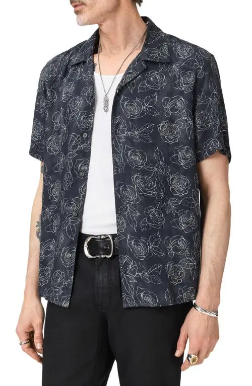 John Varvatos Dan Print Modal Camp Shirt - Black