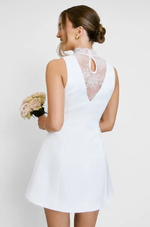 SIX STORIES Lace High Neck A-line Mini Dress