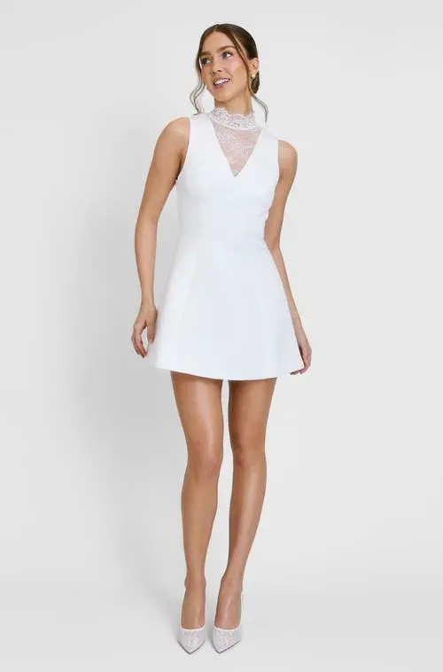 SIX STORIES Lace High Neck A-line Mini Dress