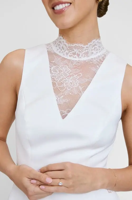 SIX STORIES Lace High Neck A-line Mini Dress