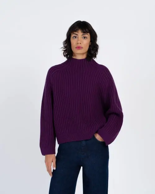 KETTLEWELL Maeve Rib Knit Sweater - Blackcurrant