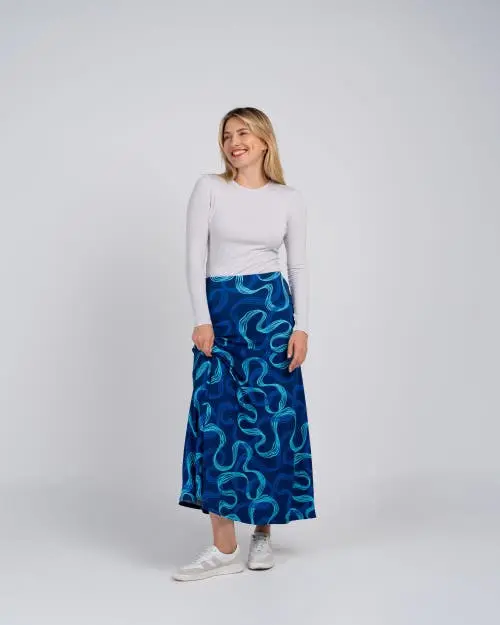 KETTLEWELL Lena Print Maxi Skirt - Bright Navy Lena