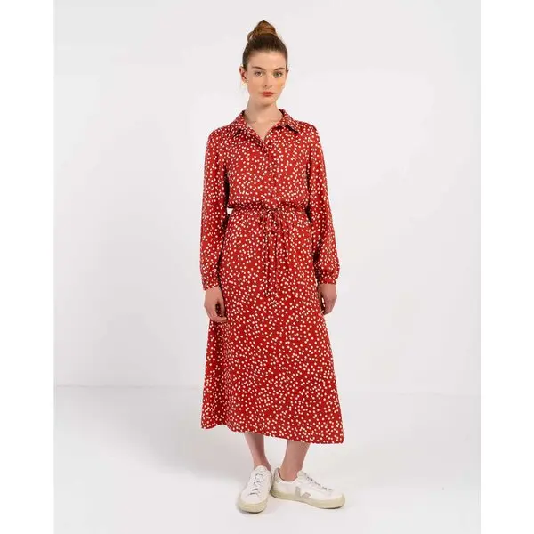KETTLEWELL Delilah Polka Dot Viscose Midi Shirt Dress - Chilli Polka Dot