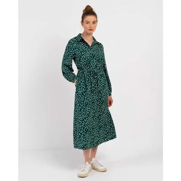 KETTLEWELL Delilah Polka Dot Viscose Midi Shirt Dress - Pine Polka Dot