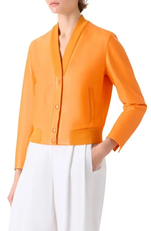 Akris Crinkle Napa Leather Bomber Jacket
