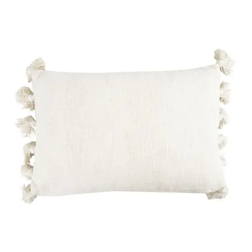 STORIED HOME Woven Cotton Slub Lumbar Pillow With Tassels