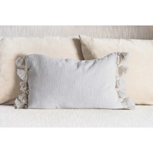 STORIED HOME Woven Cotton Slub Lumbar Pillow With Tassels