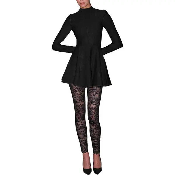 FLEUR DU MAL Knit Long Sleeve Corset Dress - Black
