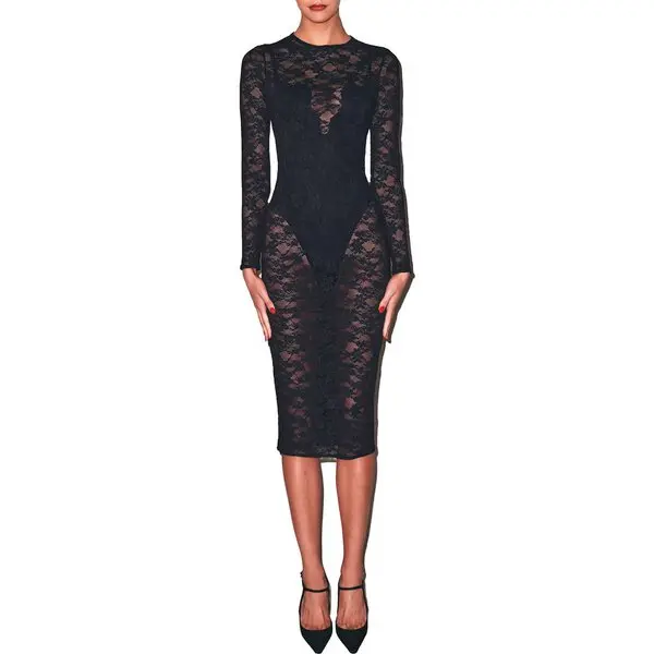FLEUR DU MAL Le Stretch Lace Long-sleeve Dress