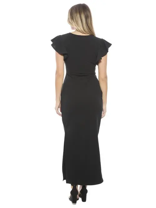 24SEVEN COMFORT APPAREL V-neck Tulip Hem Maxi Dress