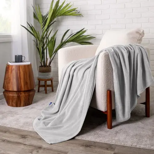 BARE HOME Lightweight Polar Fleece Throw Blanket - Light Grey