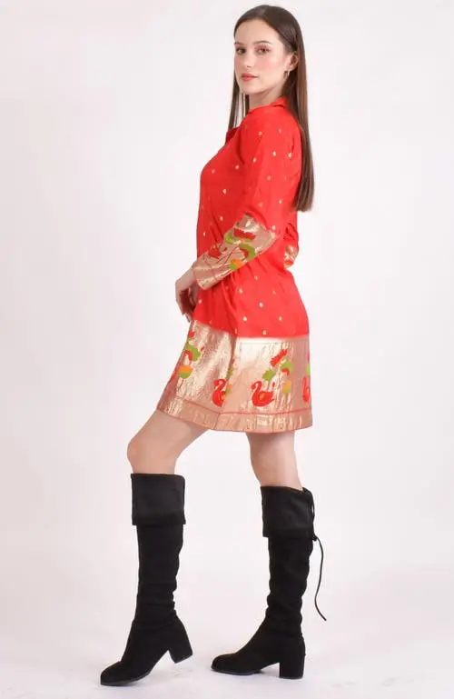 RAAS Jacquard Butti Silk Mini Blazer Dress - Red