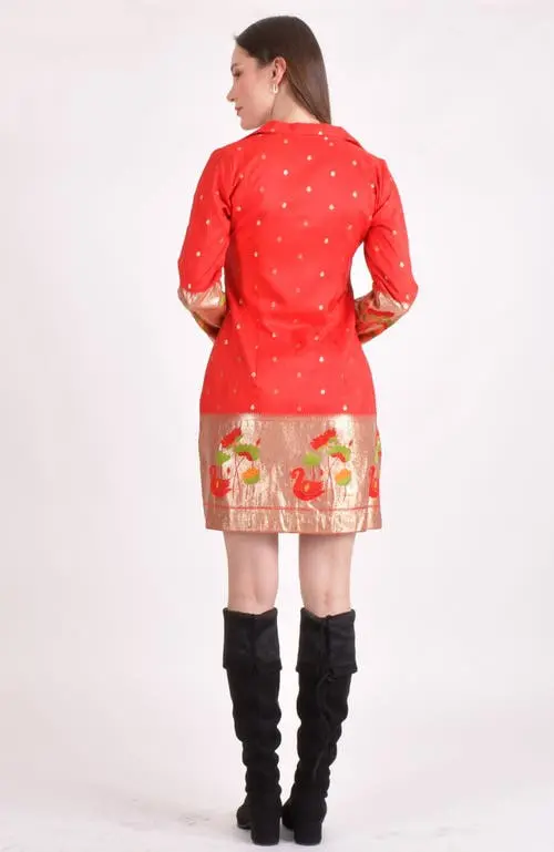 RAAS Jacquard Butti Silk Mini Blazer Dress - Red