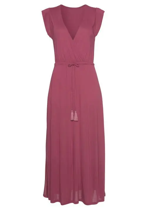 LASCANA V-neck Maxi Dress With Drawstring Waist - Berry